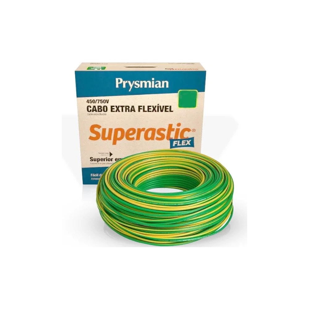 CABO FLEX SUPERASTIC 10MM 750V VERDE/AMARELO | PRYSMIAN - Eletro Transol